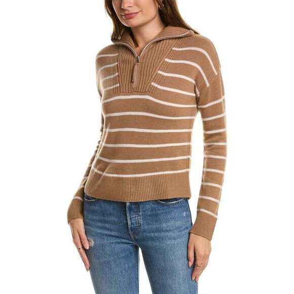 Qi Cashmere | Sweaters | Qi Cashmere Striped Zip Mock Neck Cashmere ...